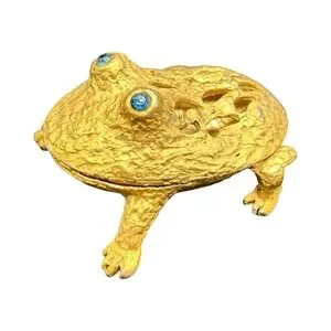 Accents | Vintage Gold Tone Frog Pomander Trinket Box Blue Rhinestone ...